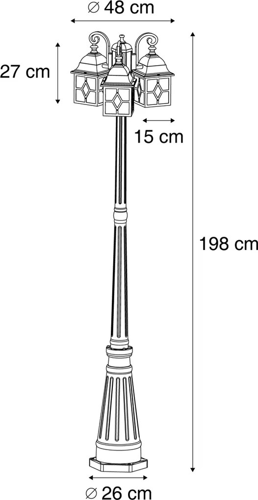 Klasická venkovní lucerna starožitná zlatá s čirým sklem 198 cm IP44 - London