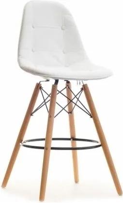 design4life Barová židle MOBI Bílá - dřevěná podnož