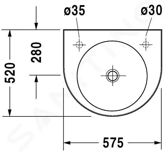 DURAVIT - Architec Umyvadlo 575x520 mm, bez přepadu, 1 otvor vlevo, bílá (0449580009)