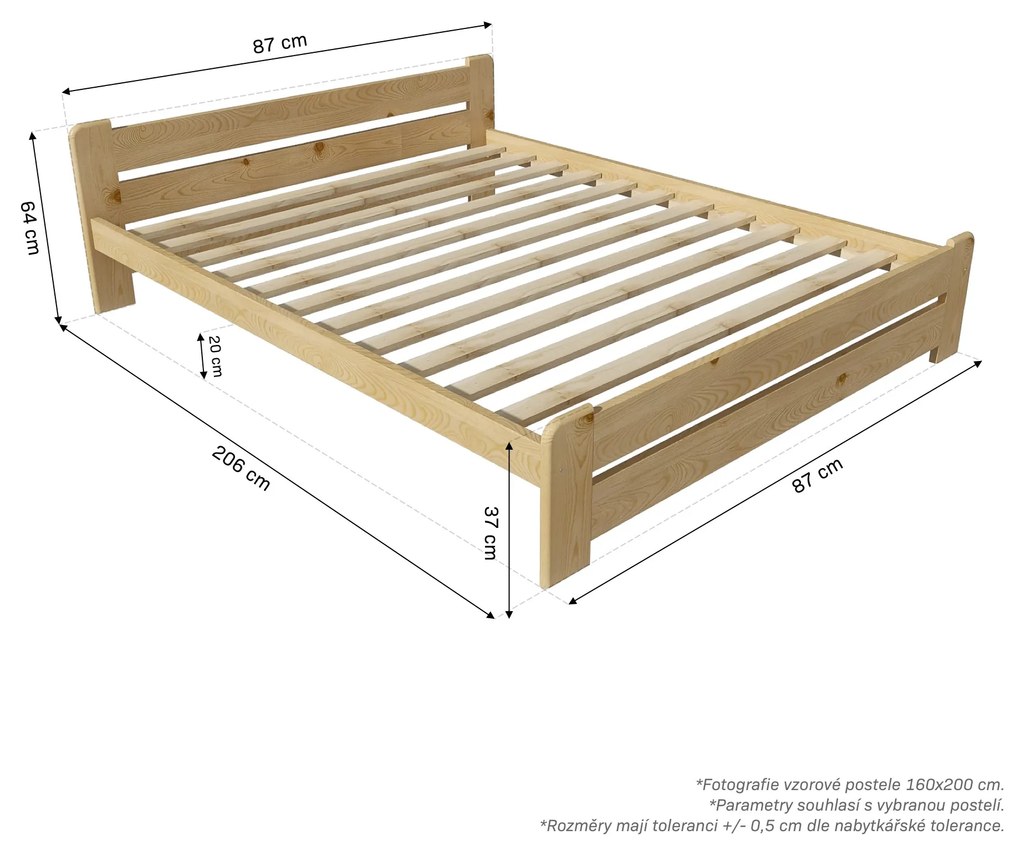 Maxi Postel z masivu Union 80 x 200 cm - barva Olše + matrace Vitality