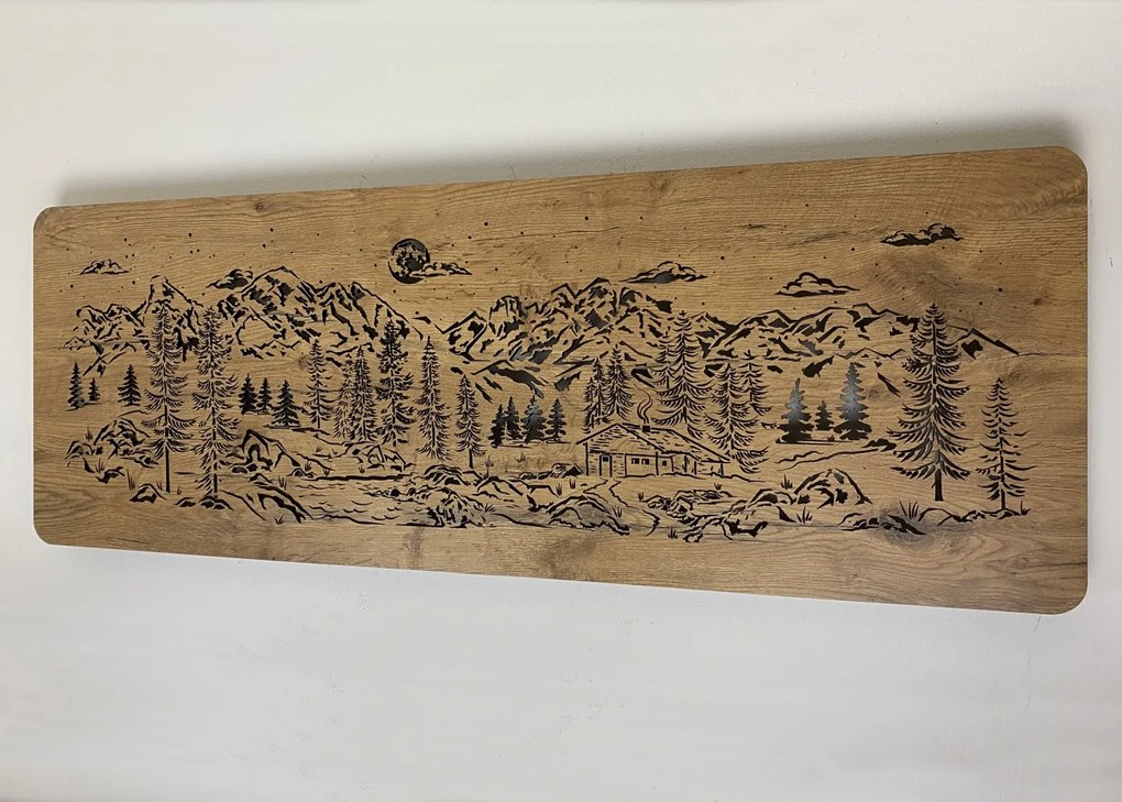 Li-Go "Chata v horách" světelný obraz 230V 120x40cm provedení povrchu: dub světlý