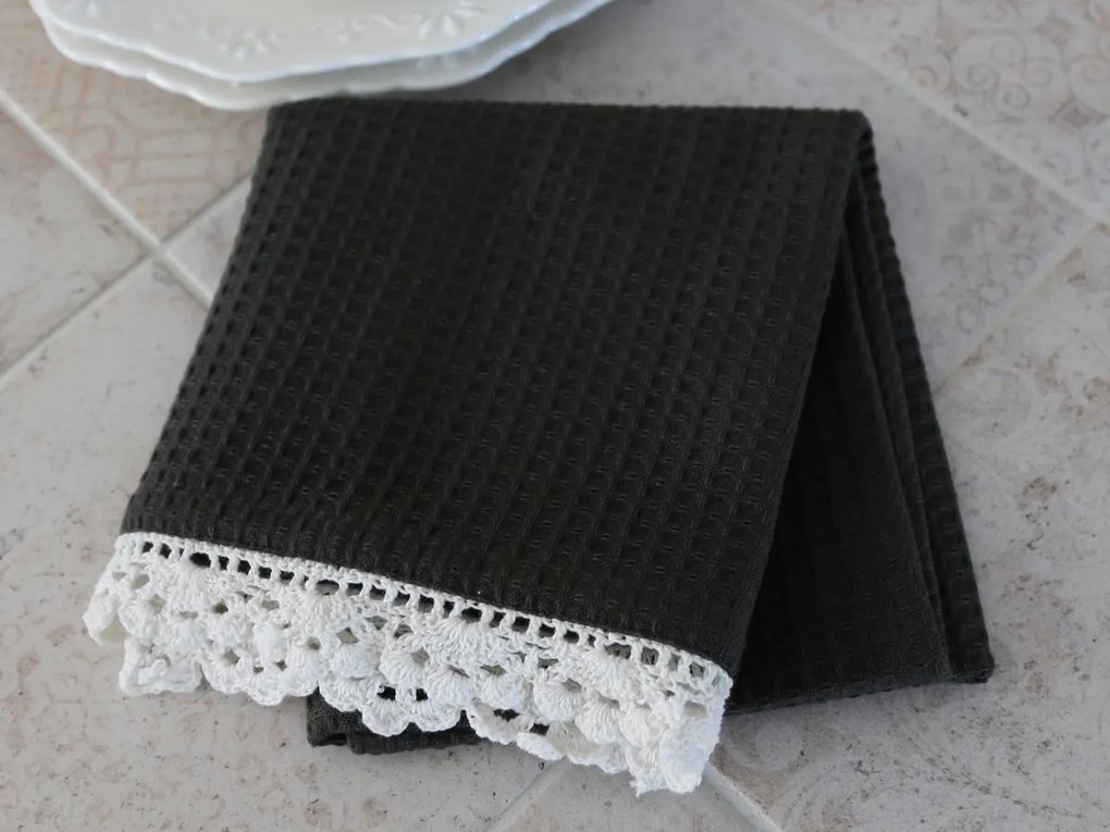 Chic Antique Utěrka Coal lace, šedá barva, textil