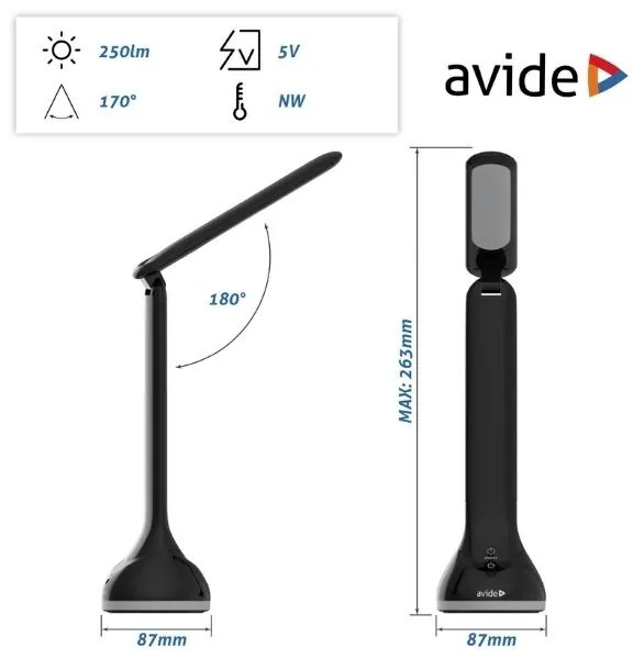 Nabíjecí stmívatelná LED stolní lampa 4W 250lm denní světlo RGB podstavec černá