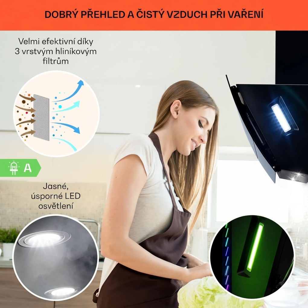 Klarstein Clara 90, digestoř, 90 cm, nástěnná, 590 m³/h, dotykový displej, LED podsvícení, bílá
