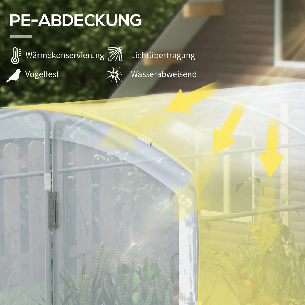 Outsunny PE Skleník, 3 x 2 x 1,95m Tunelový Skleník, Větruodolný Rajčatový Dům, Skleník s 1 Dveřmi, pro Zahradu, Balkon, Transparentní