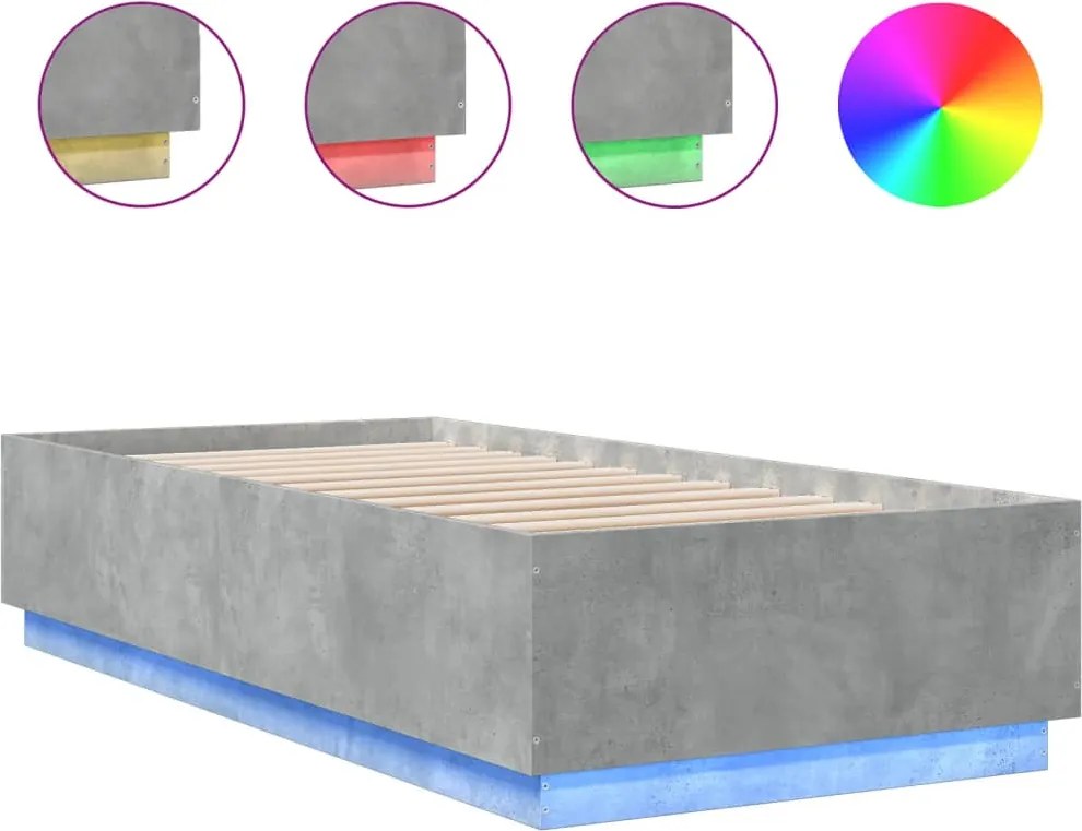 Rám postele s LED osvětlením betonově šedý 100x200 cm kompozit 3209628