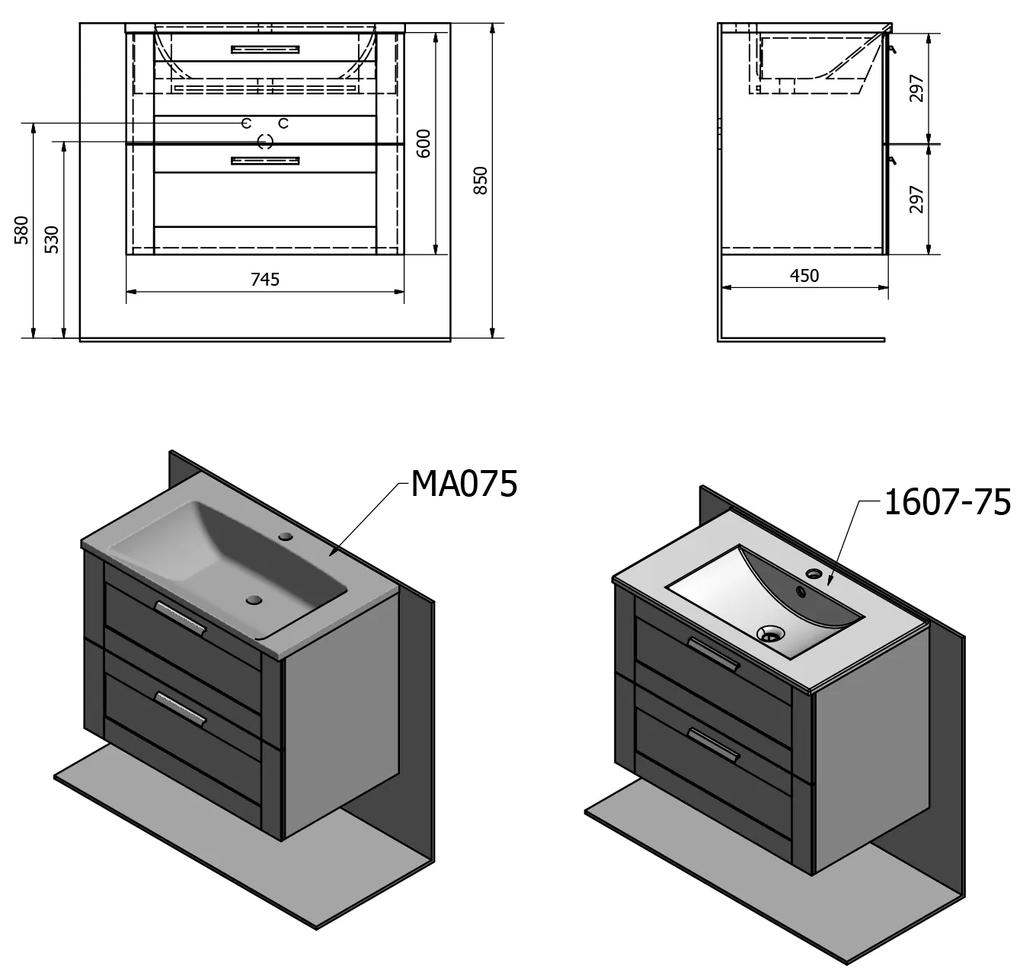 Sapho, AMIA umyvadlová skříňka 74,5x60x45cm, dub Texas (AM075), AM075-2020