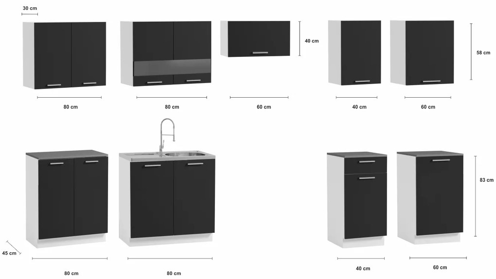 Kuchyňská linka LUIZA III 320x260 - Bílá + beton