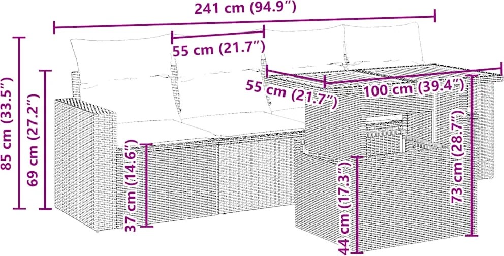 5dílná zahradní sedací souprava s poduškami béžová polyratan 3271191
