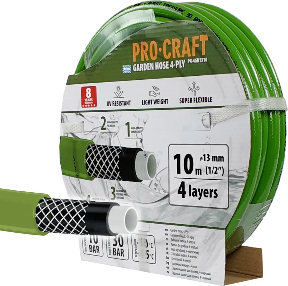 Procraft PR-4GH1310 - zelená zahradní hadice, 4 vrstvy, 1/2", 10m