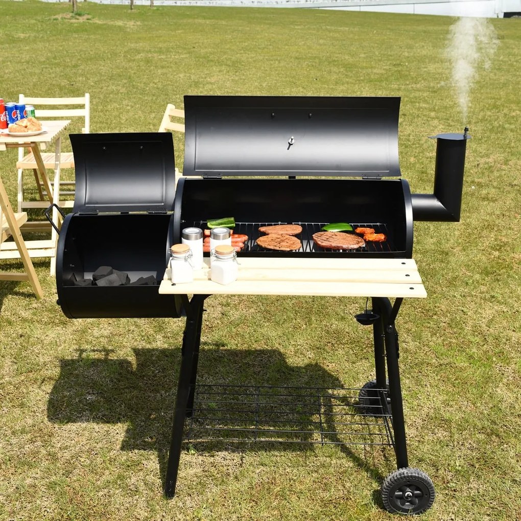 Costway BBQ gril na dřevěné uhlí s kolečky Grilovací vozík s víkem Venkovní gril