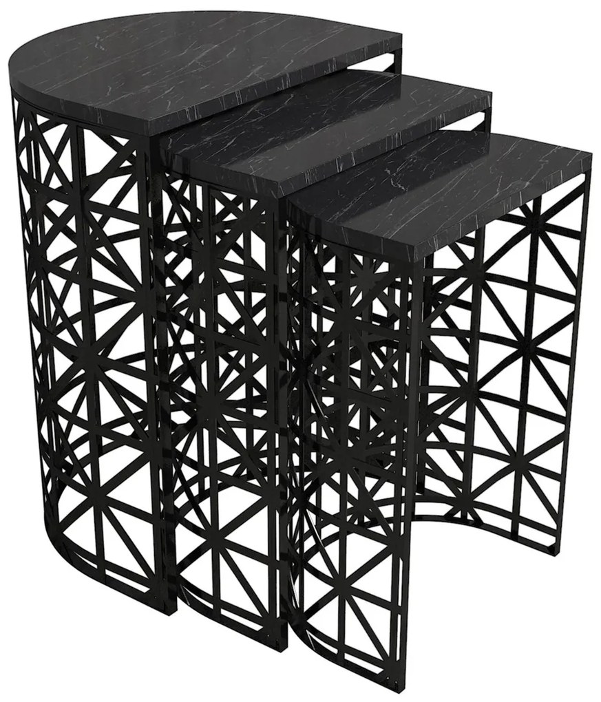 Odkládací stolek Stil Black Marble, 3 ks