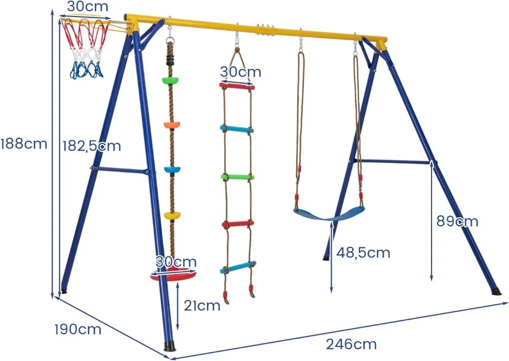 Costway Rám houpačky s pružnou houpačkou houpačka žlutá + – 246 × 190 × 188 cm
