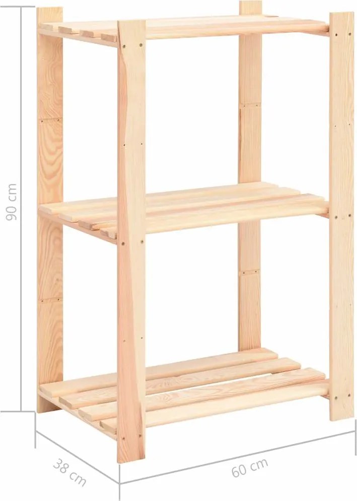 Úložný regál 3 police 60 x 38 x 90 cm masivní borovice 150 kg 286201