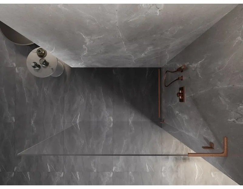 Mexen, Mexen Lunar L sprchová stěna pravá 110 x 200 cm, průhledná 8 mm, broušená měď - 830L-110-000-65-00-P