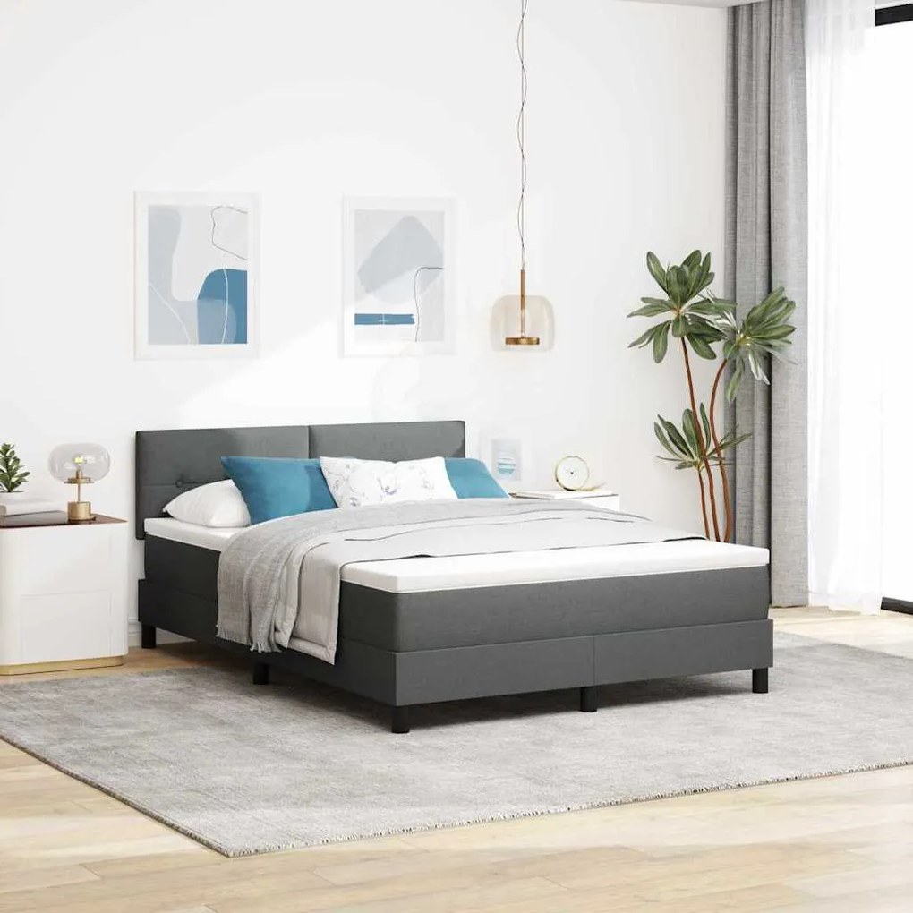 Postel s boxspringem s čelo Tmavě šedá 140 x 200 cm textil 3338693