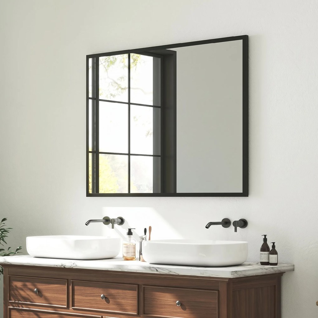 HOMCOM obdélníkové nástěnné zrcadlo 76×101 cm — černý MDF rám, do koupelny i obýváku