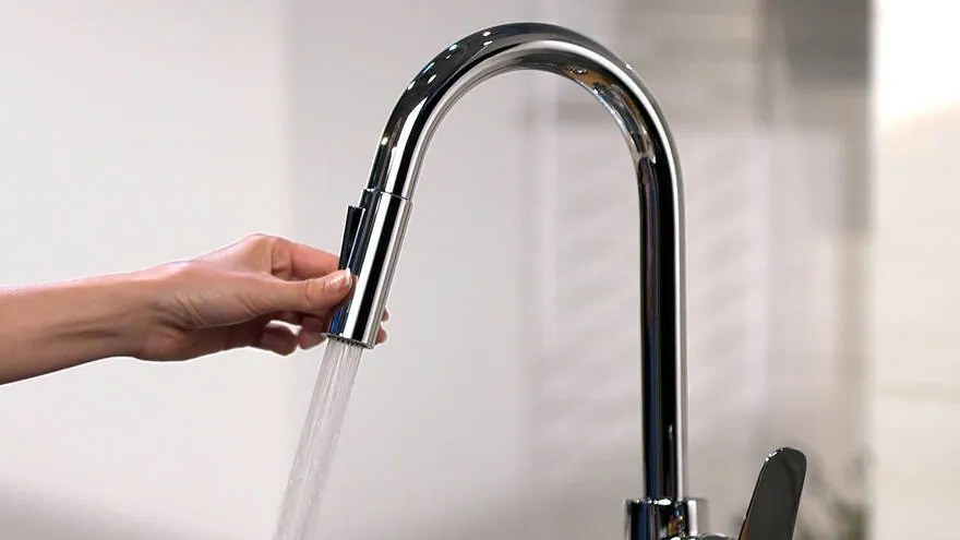 Hansgrohe Focus M41, páková dřezová baterie 240, s vytahovací sprškou, chromová, 31815000