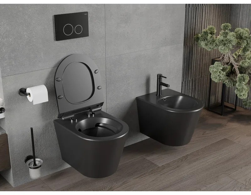 Mexen Rico závěsné wc Rimless s toaletním sedátkem Slim z duroplastu, černá matná - 30720185