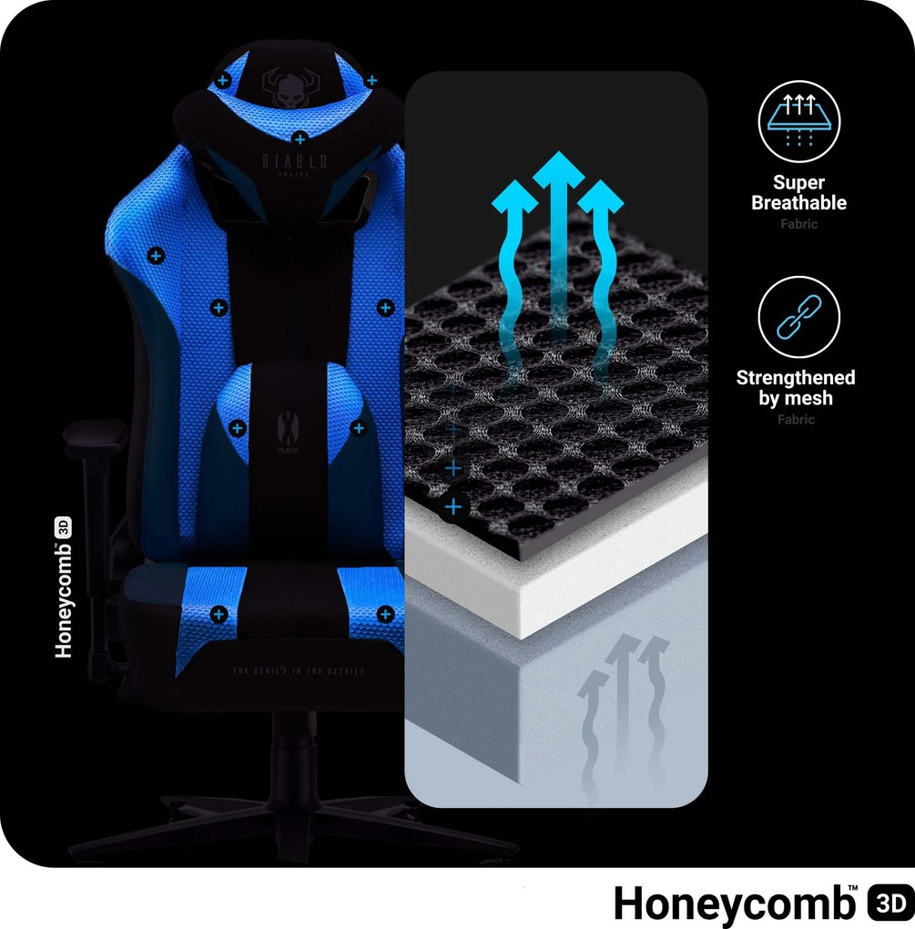 Látková herní židle Normal Size, modrý-černý: Diablo X-Player 2.0 Frost Black