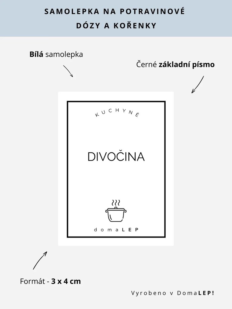 Samolepka na kořenky DIVOČINA bílá 3 × 4 cm základní písmo