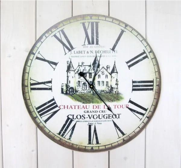 Designové velké retro hodiny ZÁMEK - CHATEAU DE LA TOUR prům. 54cm, římská čísla