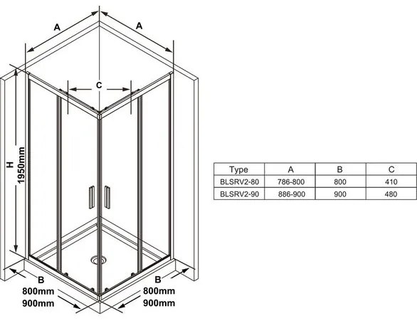 Ravak Blix Slim Sprchový kout 90 x 90 cm, ALU lesk/transparentní BLSRV2-90 X1LM70C00Z1