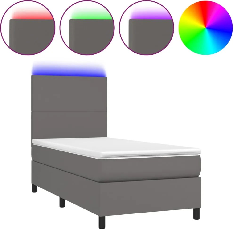 Box spring postel s matrací a LED šedá 80 x 200 cm umělá kůže 3135793