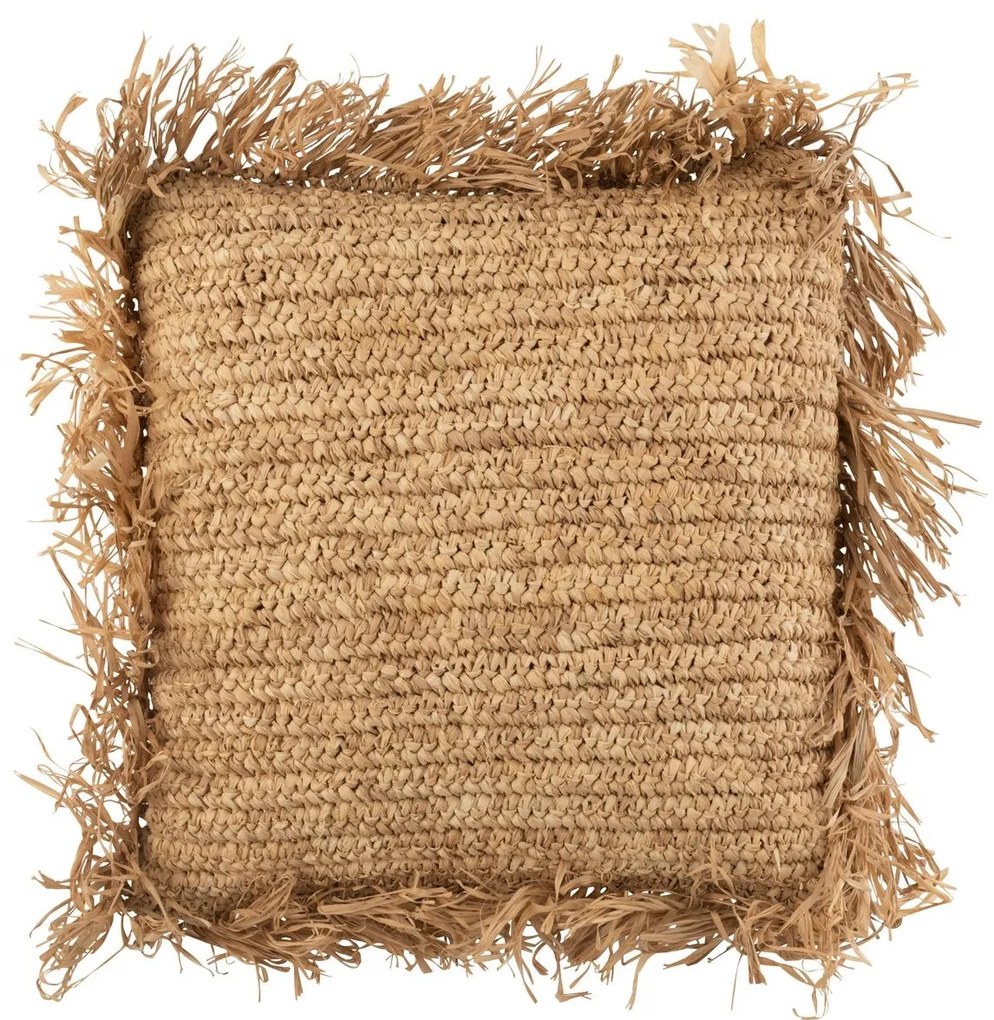 Přírodní lýkový polštář s třásněmi Raffia - 45*45*15 cm