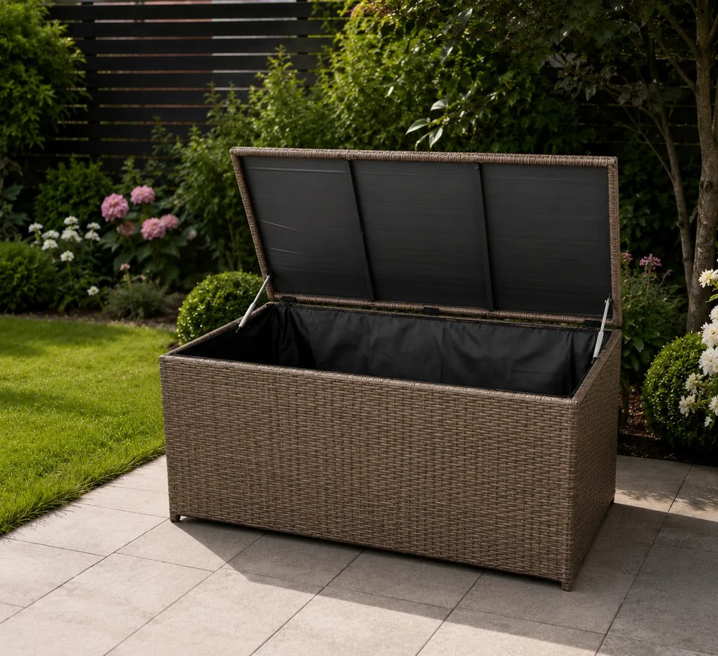Ratanový zahradní úložný box BestBerg BBRF-B1BN / 350 l / 115 × 55 × 57 cm / hnědá