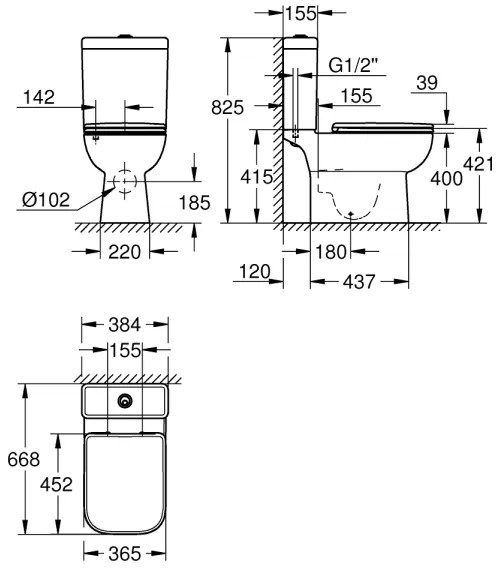 GROHE 39951000 - WC kombi START EDGE 384 × 668 mm keramika/bílá