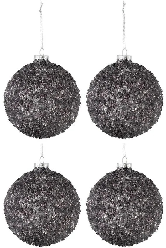 Set čtyř šedých skleněných vánočních ozdob J-Line Pia 10,5 cm