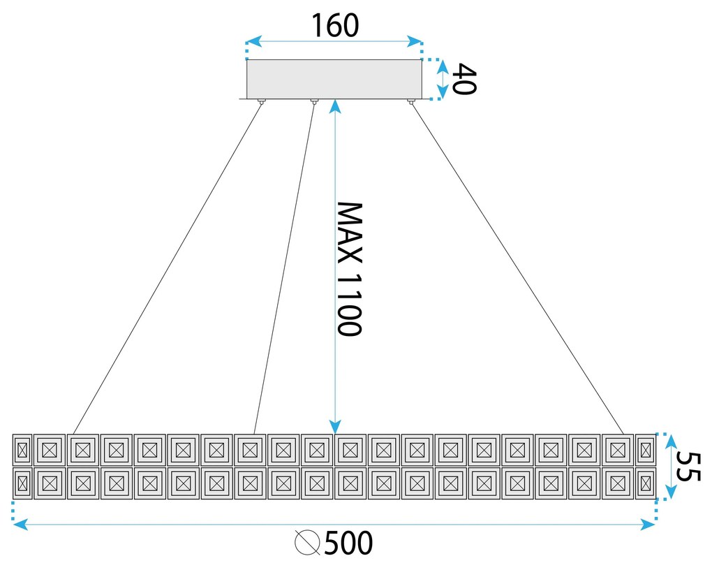 Toolight Závěsné LED osvětlení Crystal LE7 MS005-CP 50 cm chrom