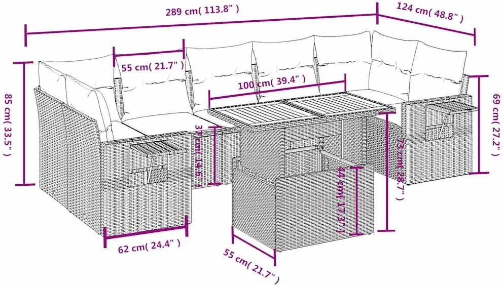 8dílná zahradní sedací souprava s poduškami černá polyratan 3271664
