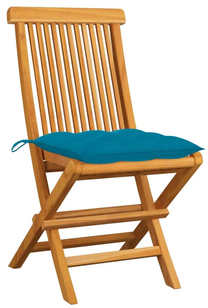 Zahradní židle se světle modrými poduškami 2 ks masivní teak,  3062479