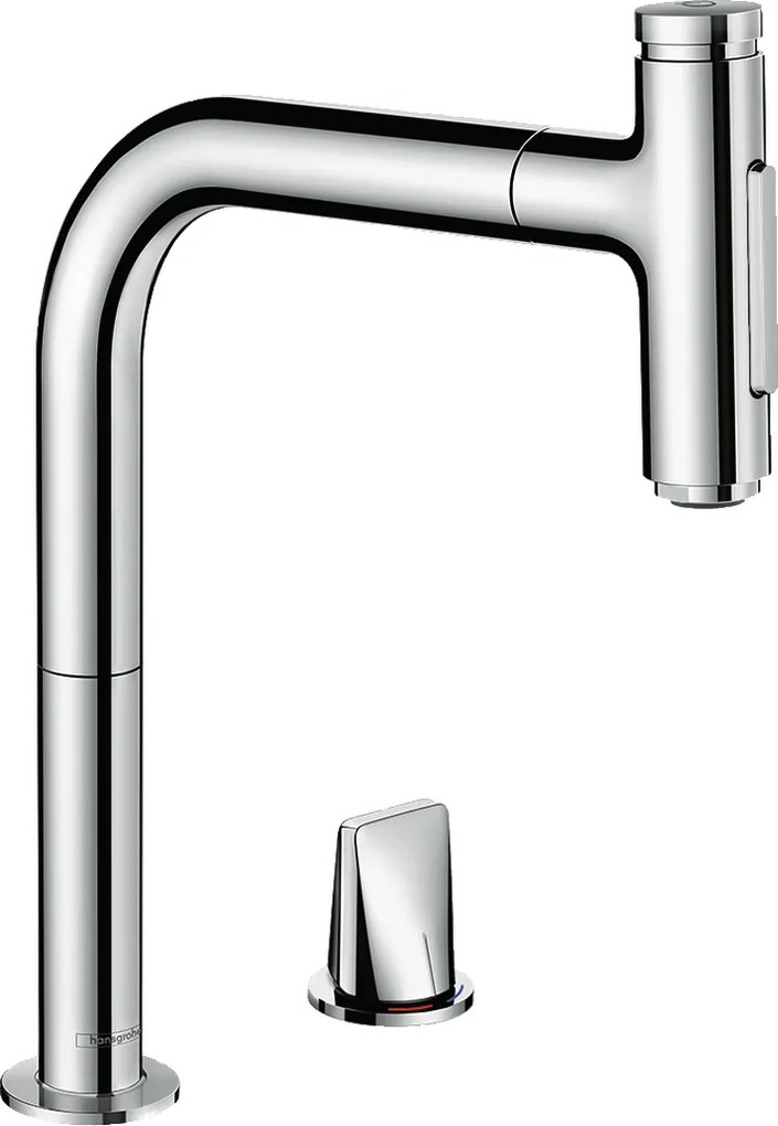 Hansgrohe M71, dřezová baterie M7120-H200 s výsuvnou sprškou, 2-otvorová instalace, sBOX, chromová, 73818000