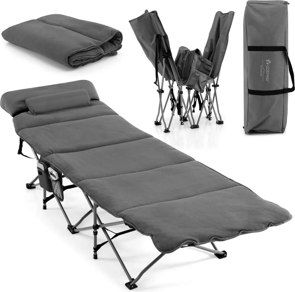 Costway Campingová postel skládací kempingová s matrací 185 cm x 65 cm x 41