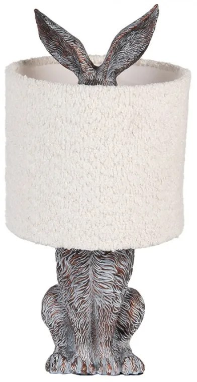 Hnědošedá stolní lampa králík s bílým režným stínidlem Konijn – 20x43 cm