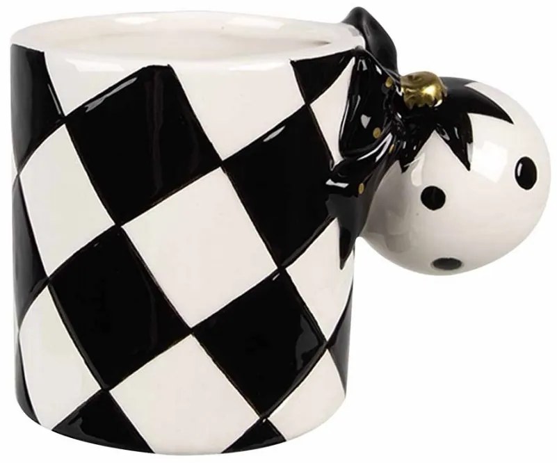 Bílo-černý károvaný hrnek s vánoční koulí - 13*8*9 cm / 350 ml