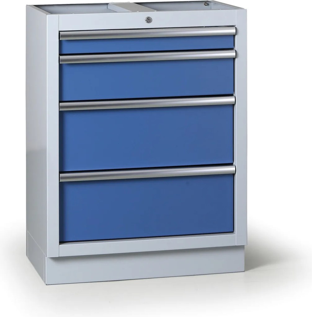Zásuvkový dílenský box k pracovní desce G2, 4 zásuvky, 680 x 455 x 910 mm, modrá