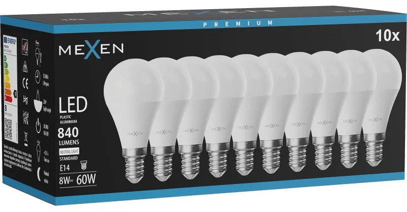 Mexen Nova 10x LED žárovka E14, G45, 8W, Neutrální - 4000K, 840 lm - L101-E14-0840-01x10