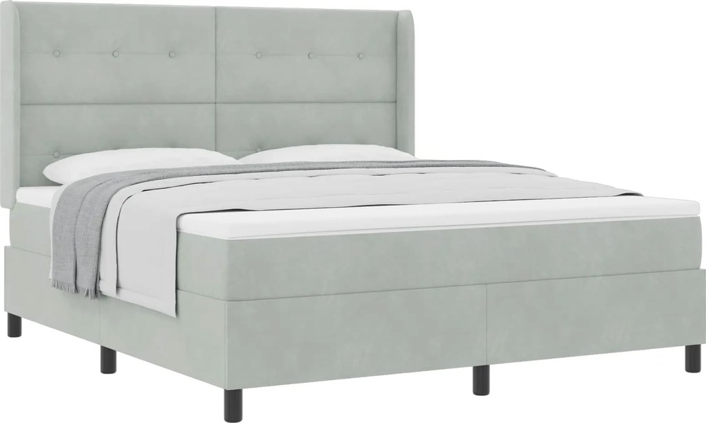Postel s boxspringem s čelo Světle šedá 180 x 200 cm samet 3342020