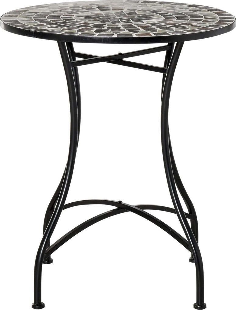 Outsunny Malý kovový a keramický zahradní stůl, mozaikový venkovní stůl na terasu nebo balkon, 60x71cm, Šedá Černá