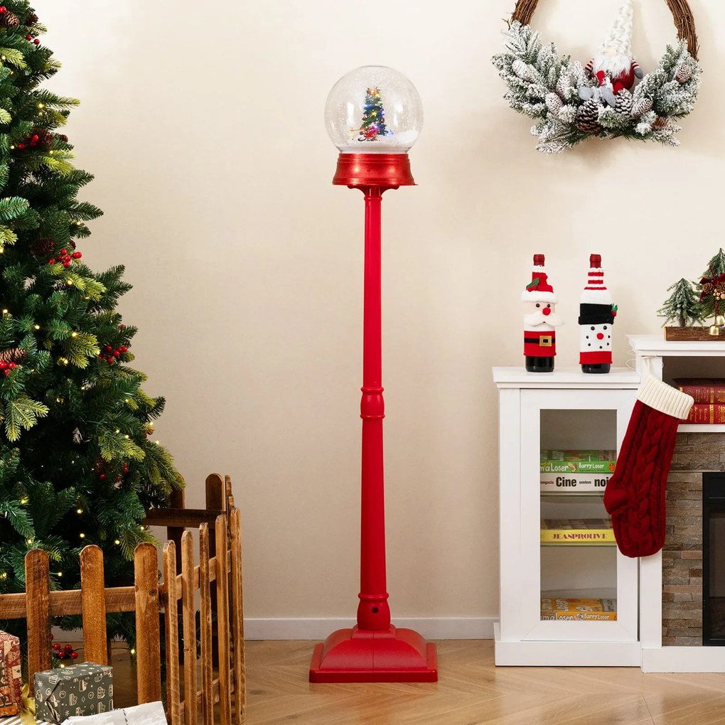 Costway 153 cm hudební vánoční pouliční lampa sněhová koule lucerna na stojanu