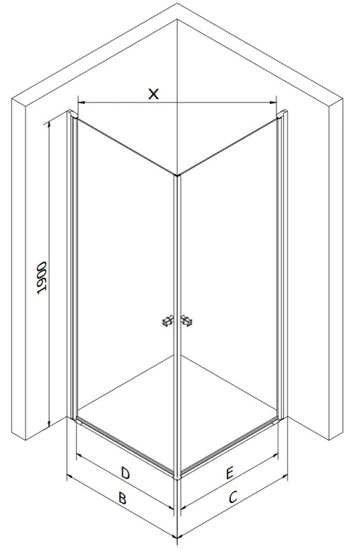 Mexen Pretoria Duo sprchový kout s otočnými dveřmi 90 x 90 cm, Průhledné, Černá + sprchová vanička Flat - 852-090-090-70-02-4010