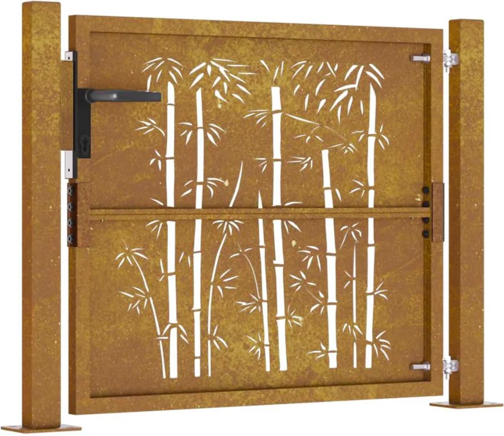 Zahradní branka 100 x 75 cm corten ocel bambusový design 153184