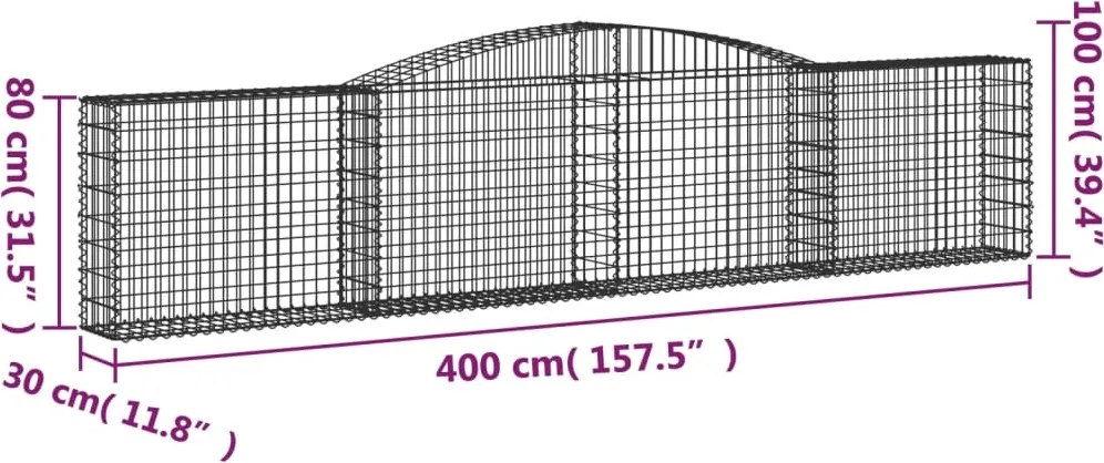 Klenuté gabionové koše 4 ks 400x30x80/100 cm pozinkované železo 3146855