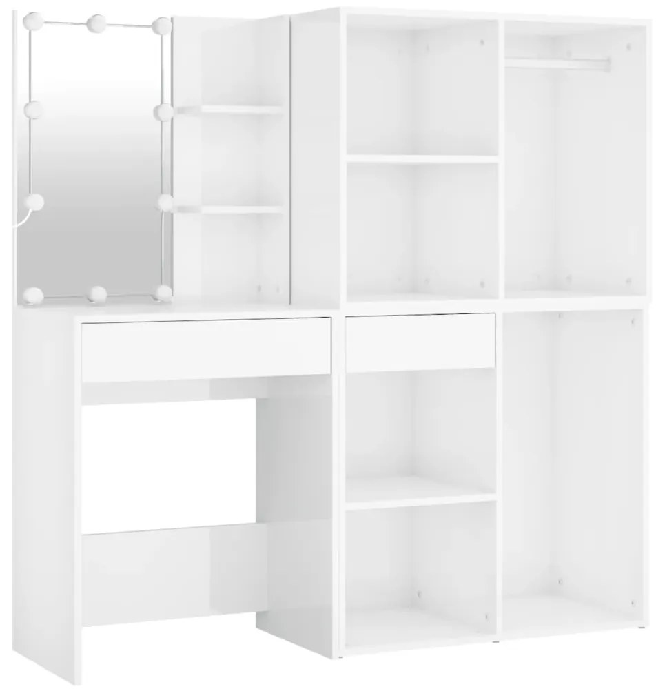 Led Toaletní Stolek Se 2 Skříňkami Lesklý Bílý Kompozitní Dřevo