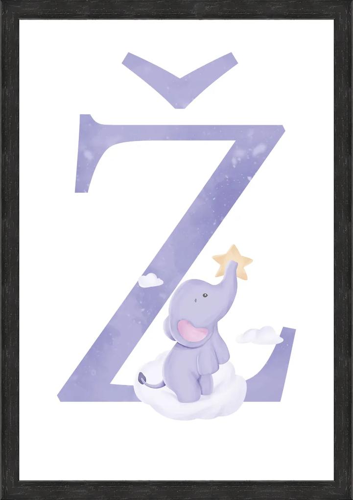 Abeceda písmena se slonem - Obraz, Plakát Velikost: A3 - 29,7x42 cm, Volba rámu: bez rámu, Písmeno: Z