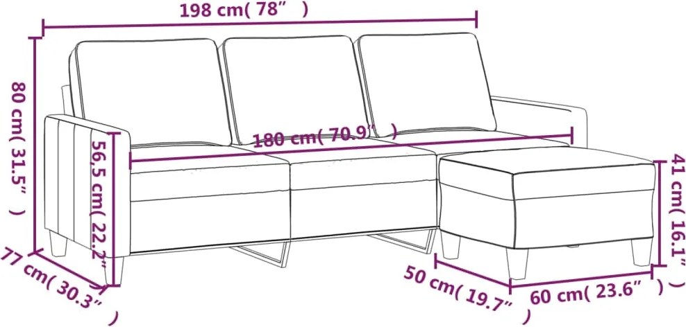 3místná pohovka s podnožkou tmavě šedá 180 cm textil 3201038